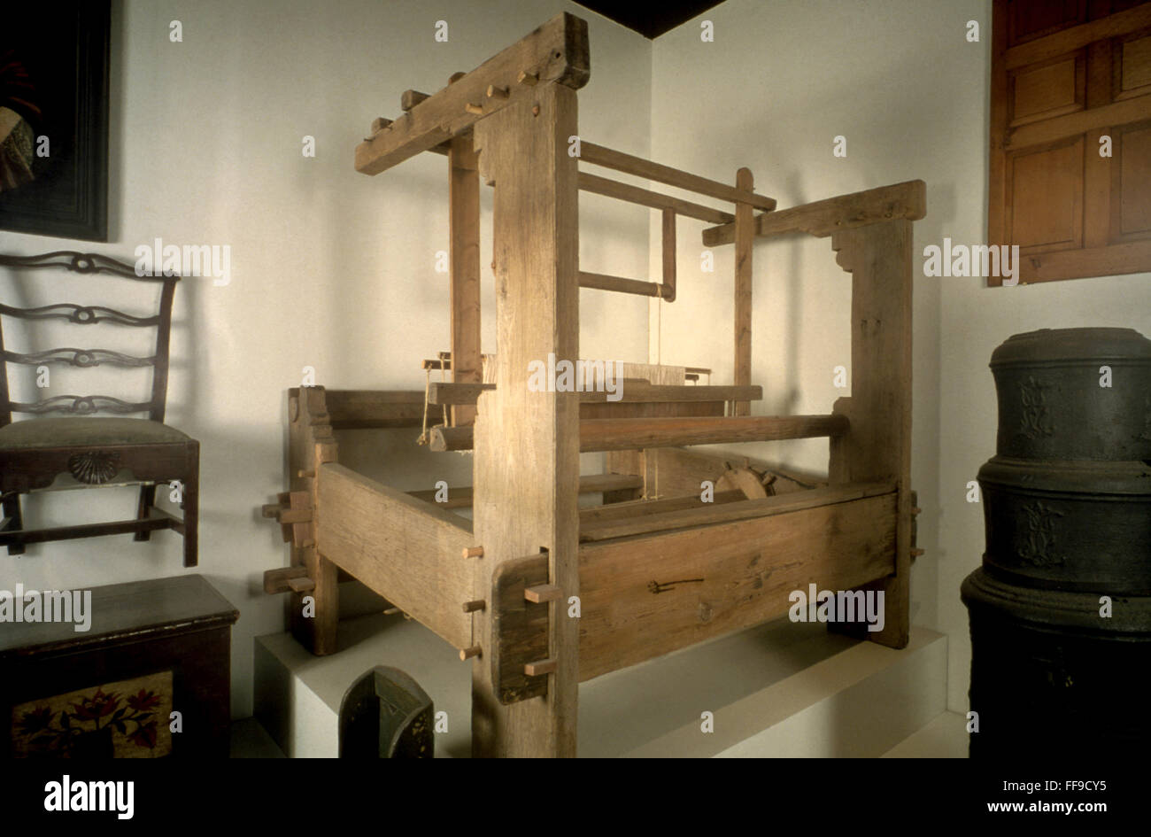 OAK LOOM, 18th CENTURY. /nGerman-style oak loom from Pennsylvania, 18th ...