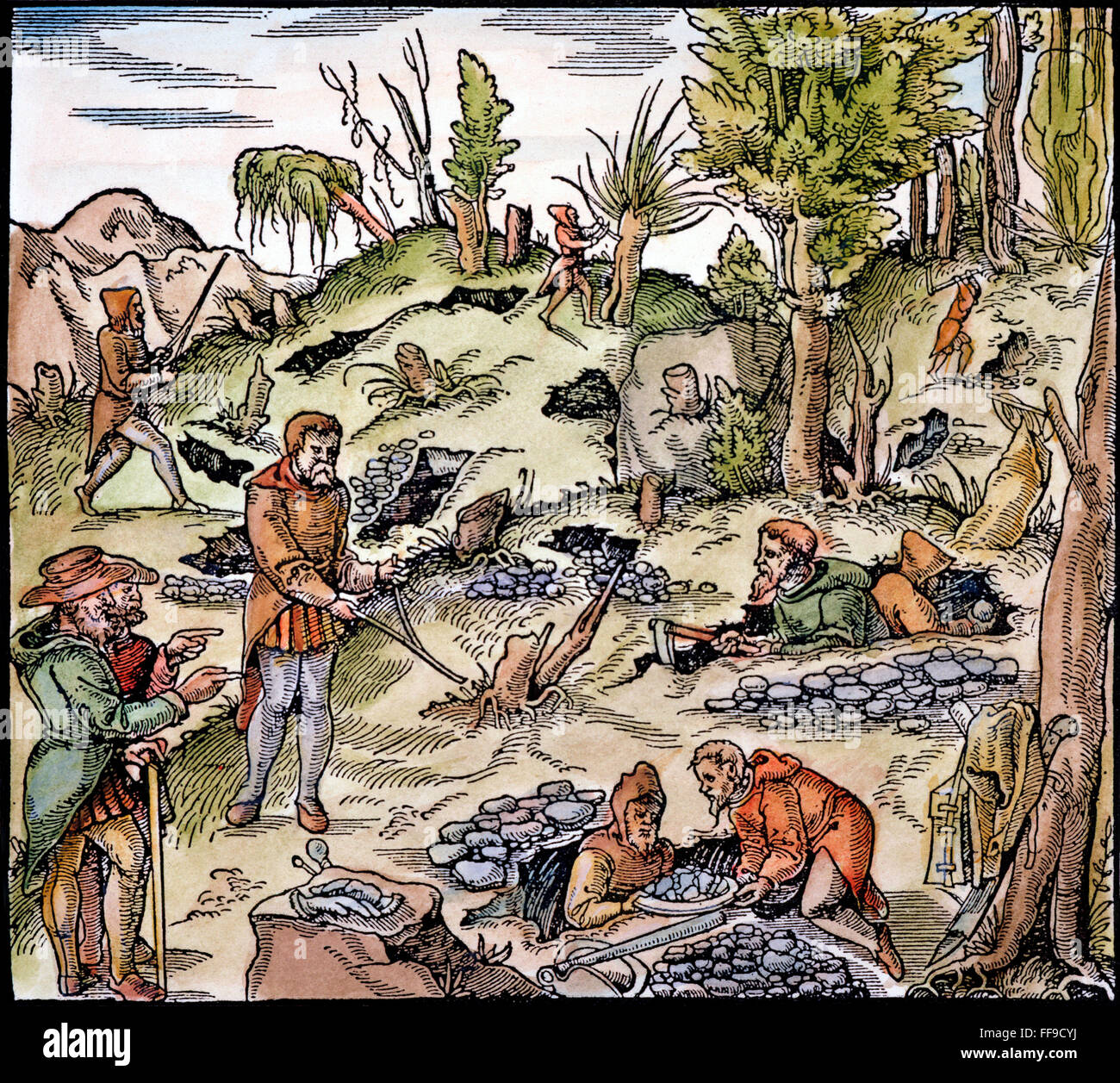 DOWSING./nA divining rod being used to locate coal: German woodcut ...