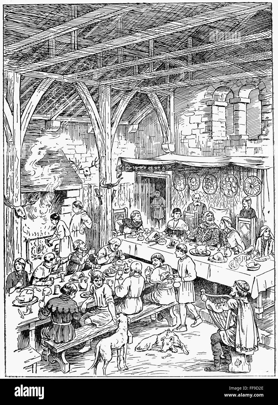 MEDIEVAL DINING HALL. /nA medieval dining hall with the lord of the ...