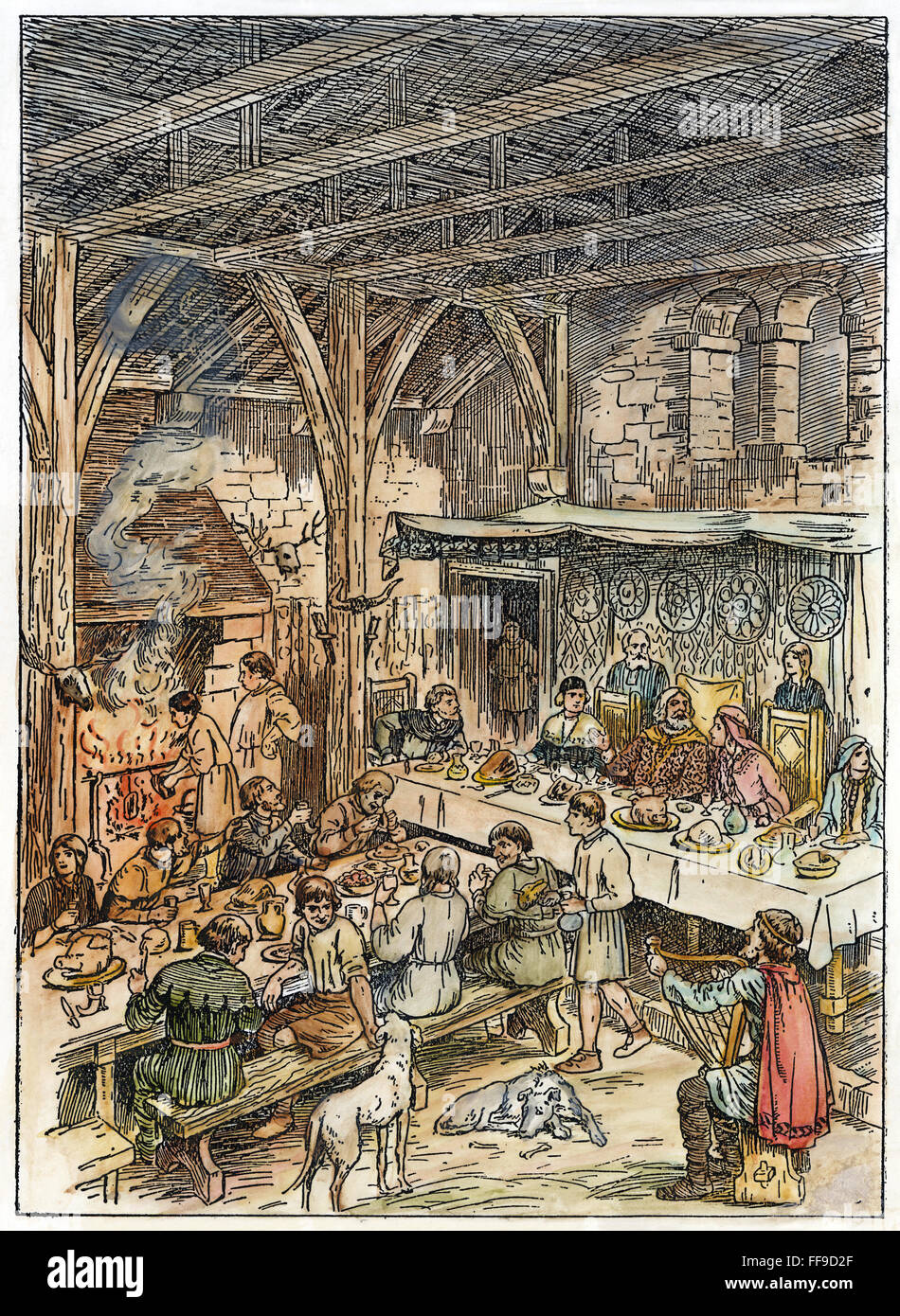 MEDIEVAL DINING HALL. /nA medieval dining hall with the lord of the ...