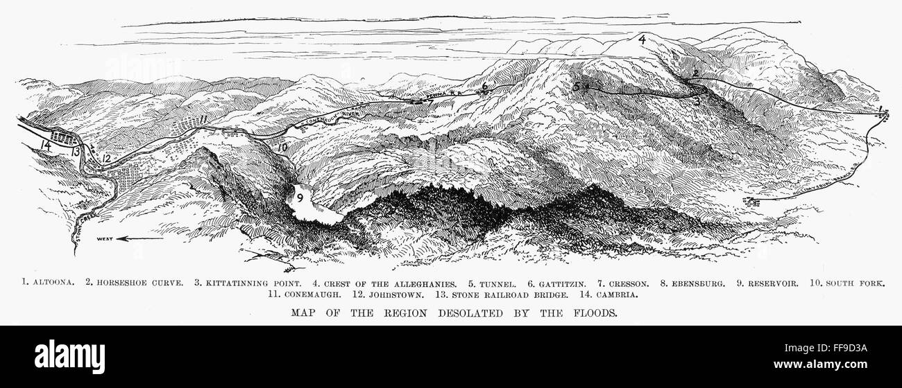 JOHNSTOWN FLOOD, 1889. /nMap of the region desolated by the floods ...