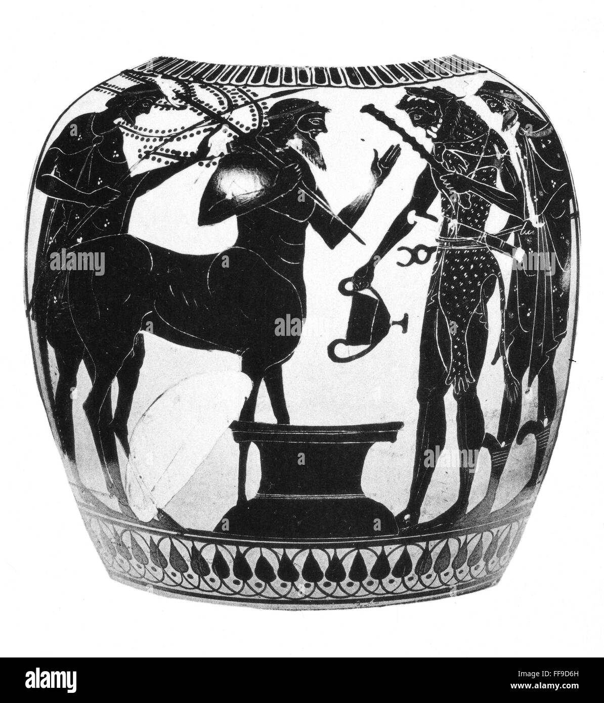 HERCULES. /nThe centaur Pholos receiving Hercules and Hermes. From a ...