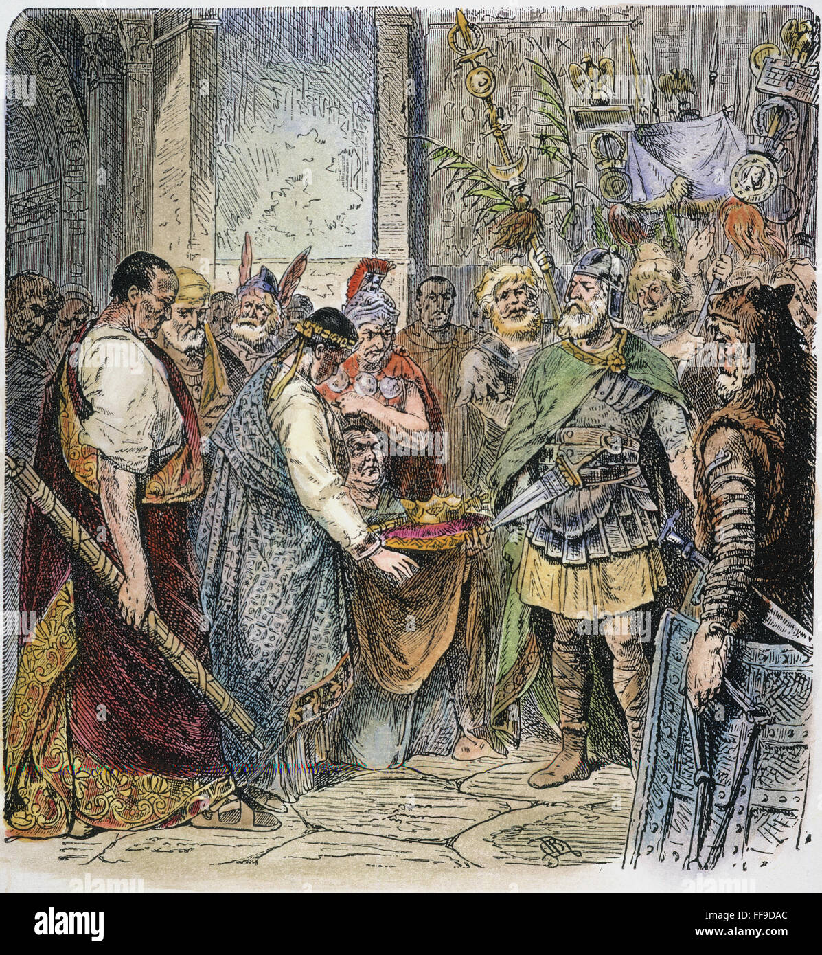 END OF ROMAN EMPIRE. /nOdoacer compels the boy Emperor Romulus ...