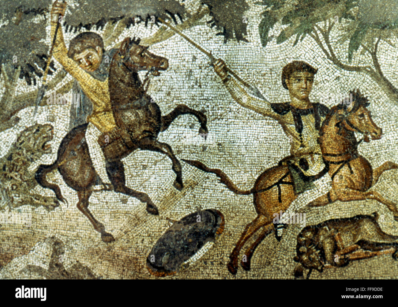 ROMAN ART: HUNTING, 325 AD. /nHunting wild animals. Detail from a Roman ...