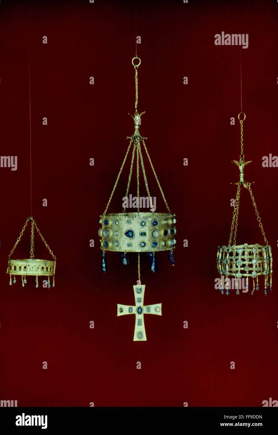 VISIGOTHIC CROWNS, 7th C. /nVotive crowns and cross. Visigothic, 7th ...