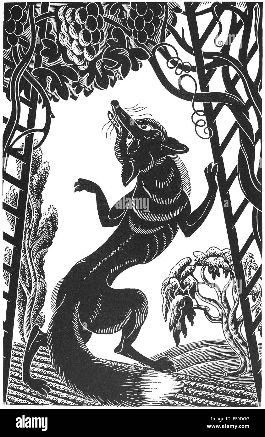 AESOP: FOX & GRAPES. /n'The Fox and the Grapes.' Woodcut by Boris ...