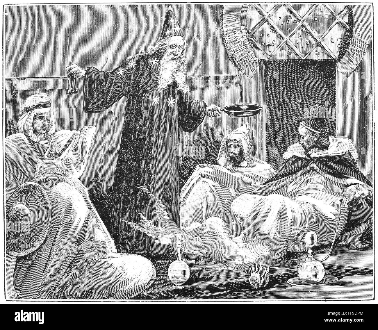 MAGICIAN, 19th CENTURY. /nA conjurer performs magic before a group of ...