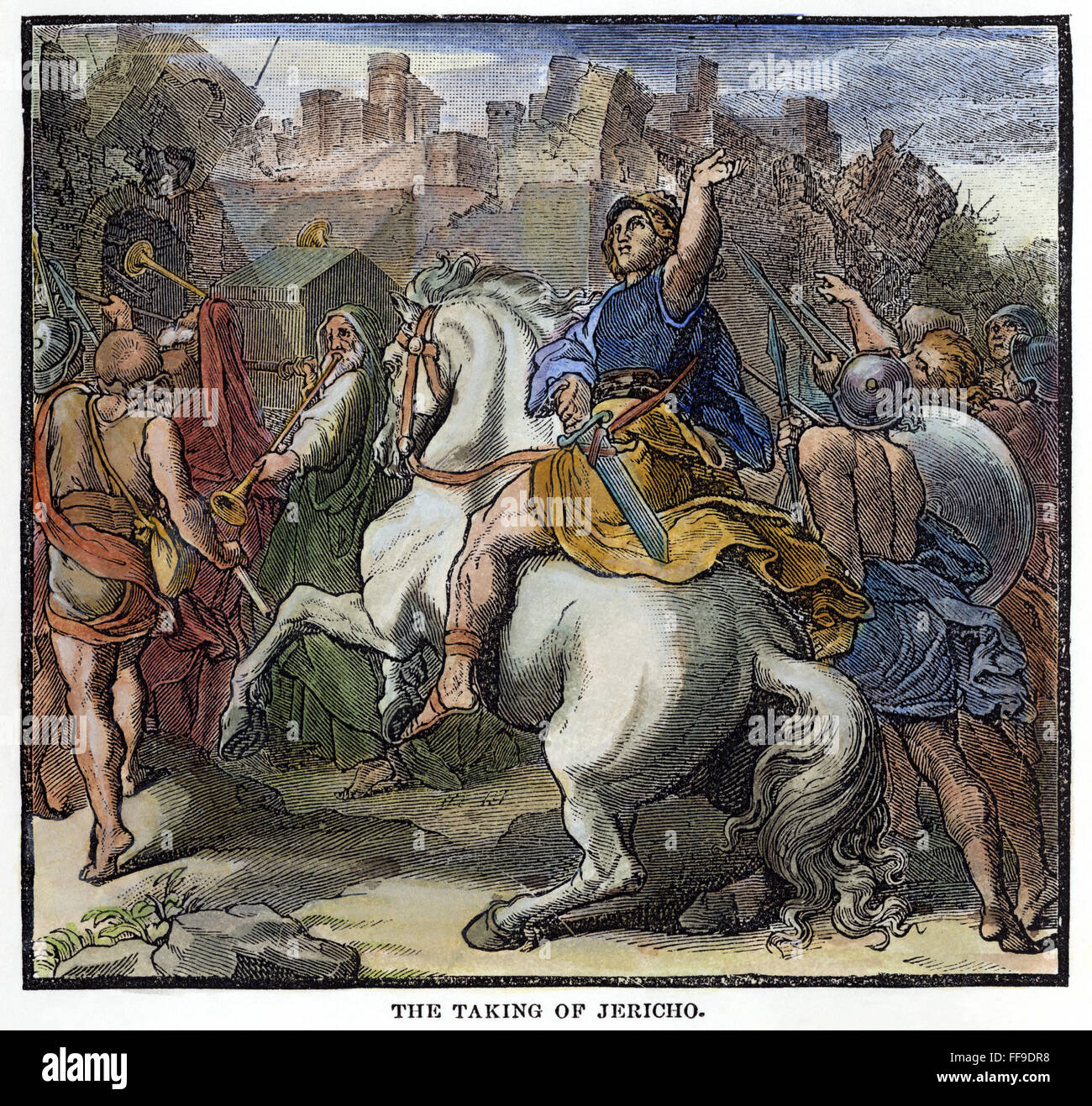 WALLS OF JERICHO FALLING. /n(Joshua: 6:20). Wood engraving, 19th ...