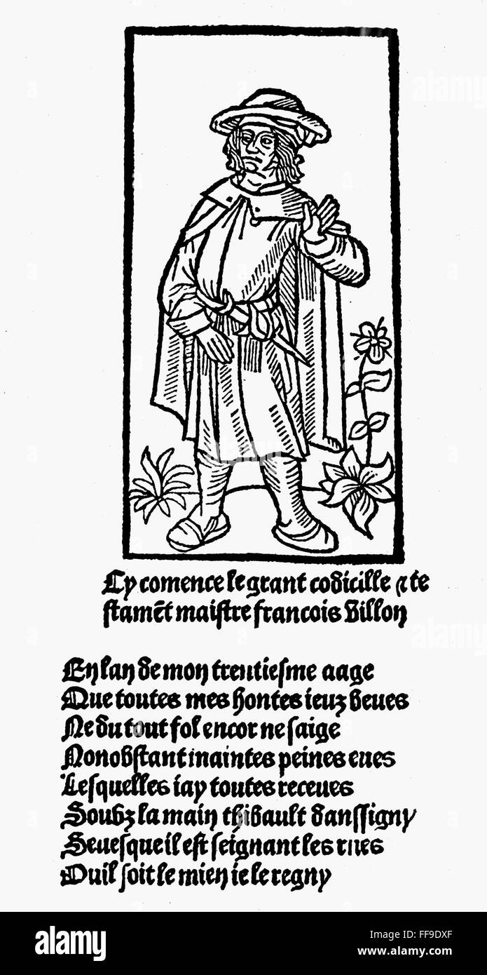 FRANCOIS VILLON (1431-1463). /nFrench poet. Woodcut portrait from the ...