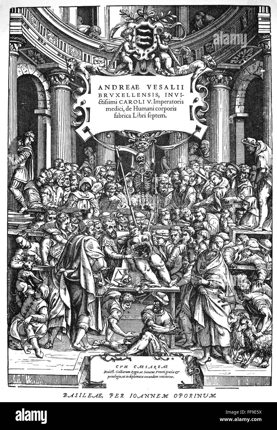 VESALIUS TEACHING ANATOMY. /nWoodcut title page to the second edition ...