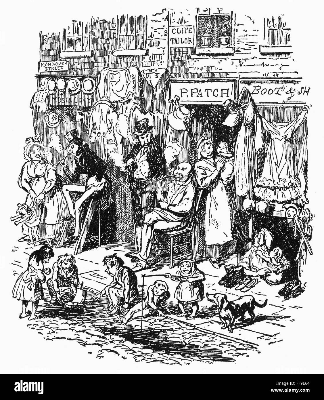 DICKENS: SKETCHES, 1836. /nMonmouth Street, London. Etching by George ...