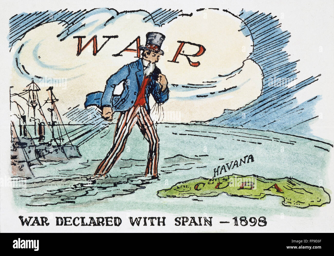 SPANISH-AMERICAN WAR, 1898. /nUncle Sam towing battleships to Cuba: an ...