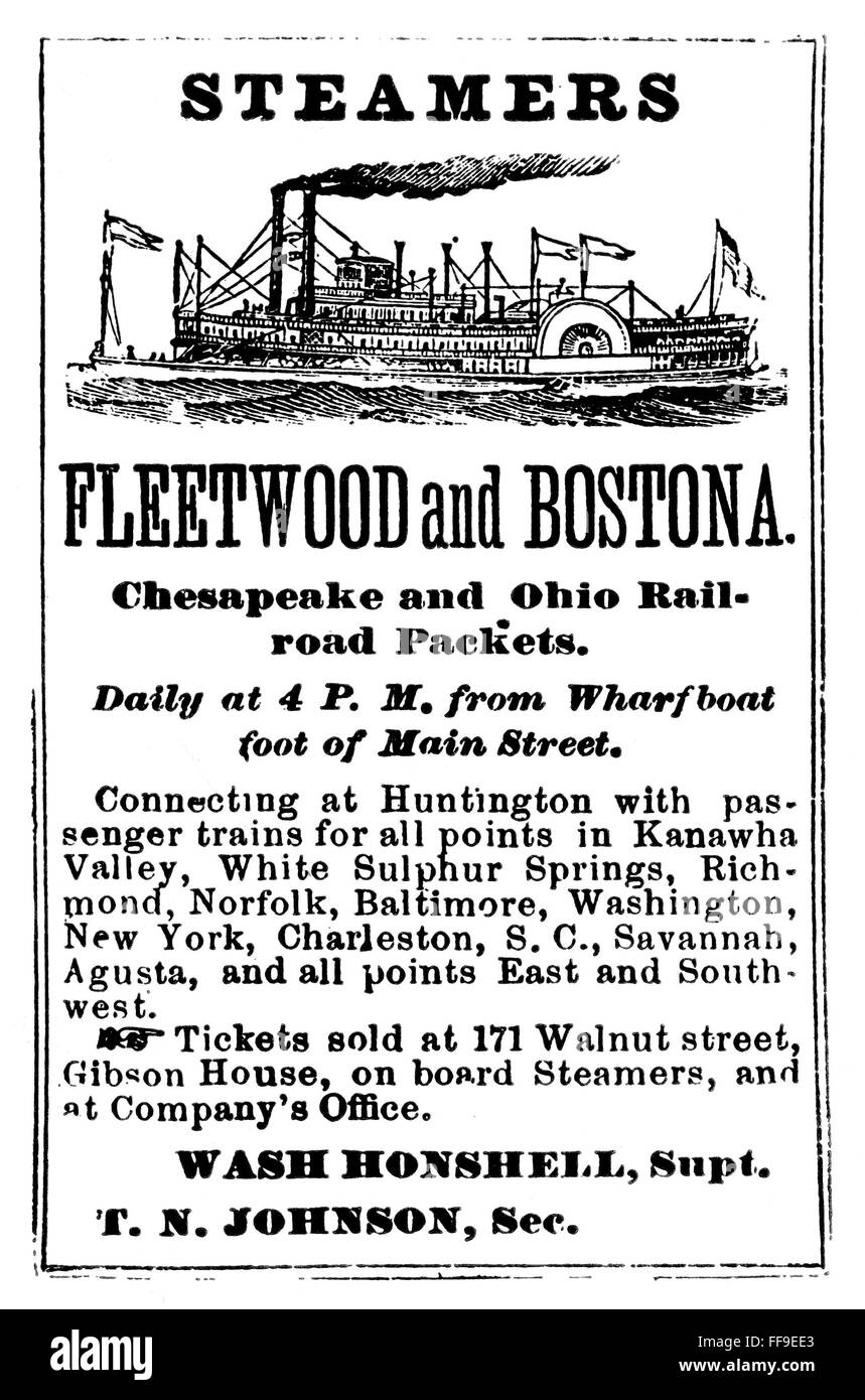 STEAMBOAT ADVERTISEMENT. /nAdvertisement, c1870, for Chesapeake & Ohio ...