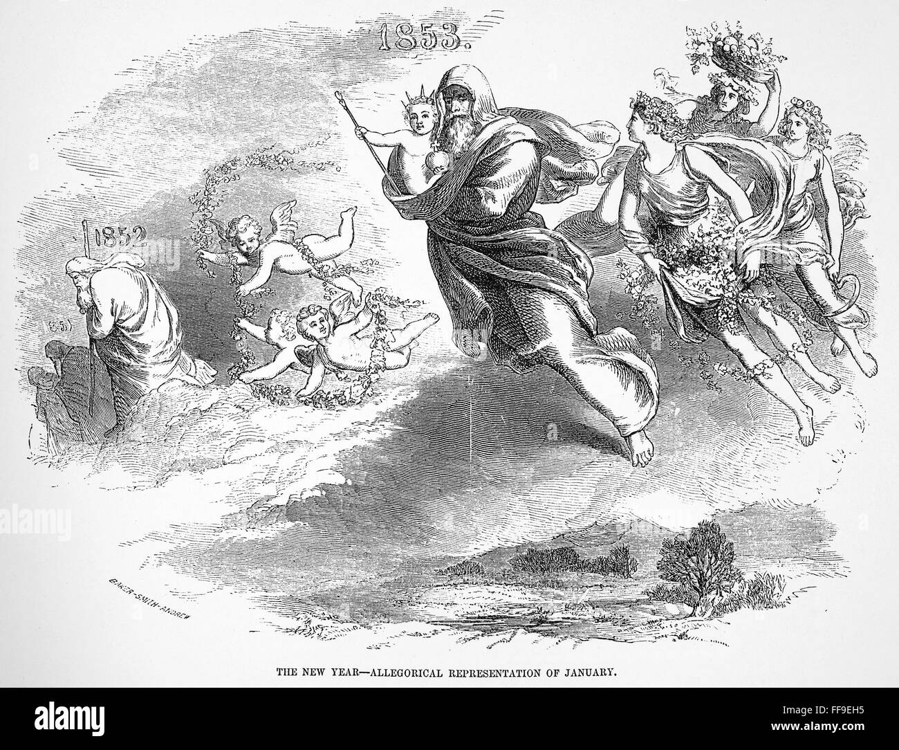 NEW YEAR, 1853. /nAn allegorical representation of January. Wood ...
