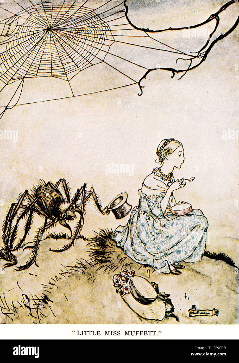LITTLE MISS MUFFET, 1913. /nIllustration by Arthur Rackham, 1913, for ...