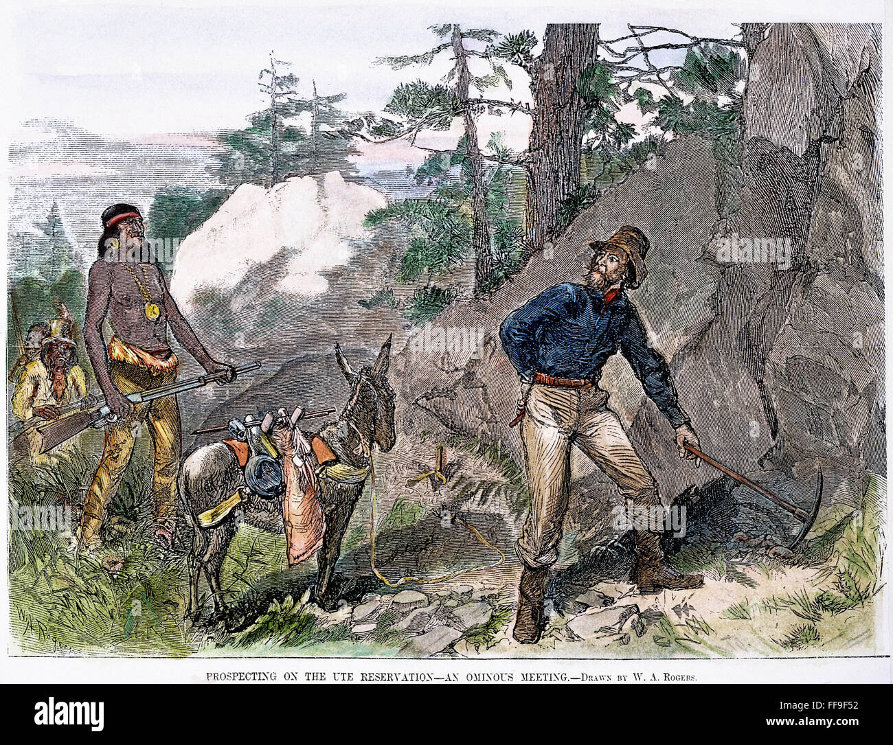 ILLEGAL PROSPECTING, 1879. /nA prospector caught illegally searching ...