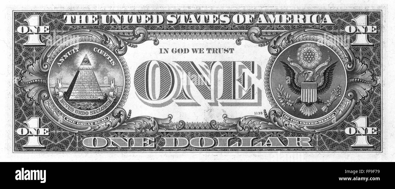 CURRENCY: ONE DOLLAR BILL./nThe back of a U.S one dollar note Stock ...