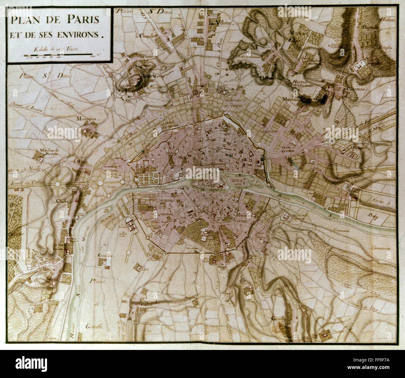 PARIS, FRANCE: MAP, 1706. /nEngraved plan of Paris and environs Stock ...