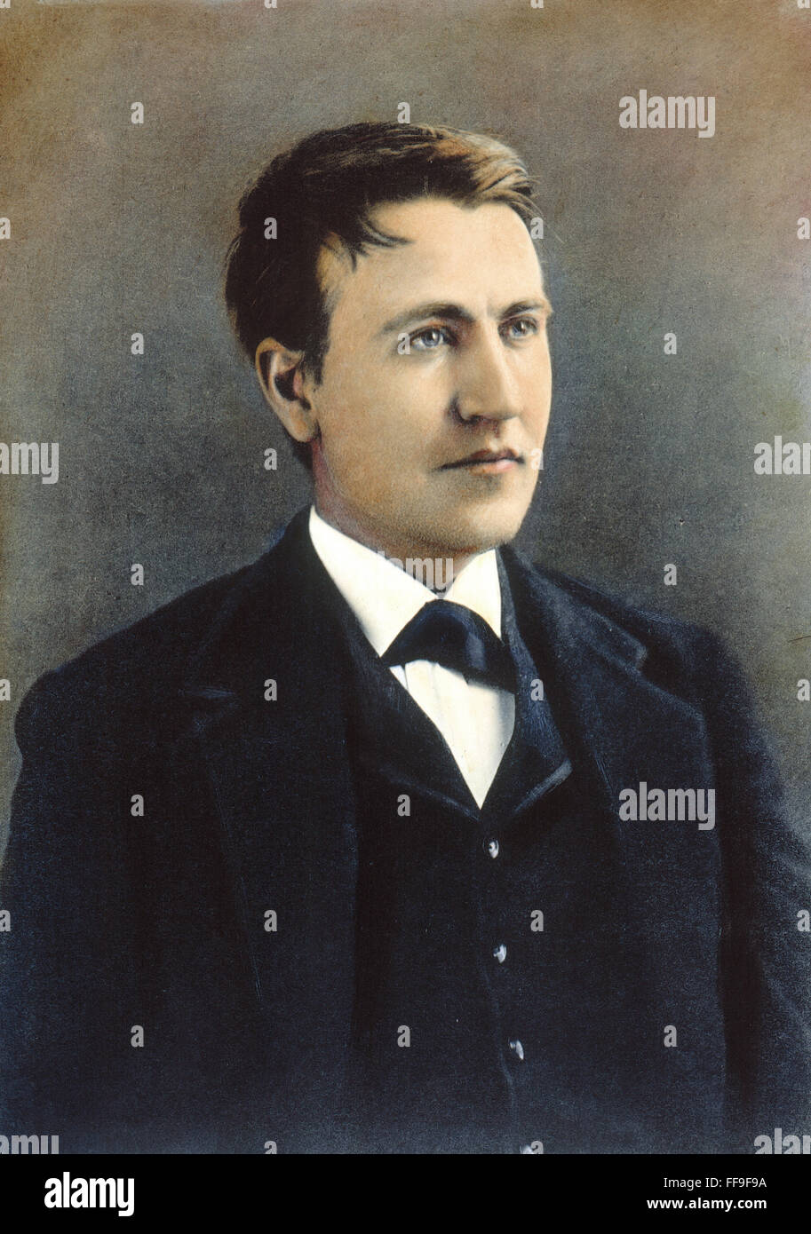 THOMAS EDISON (1847-1931). /nAmerican inventor. Oil over a photograph ...