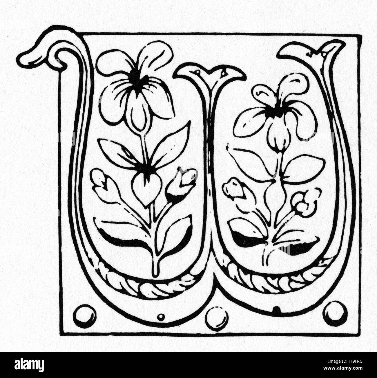 INITIAL 'W', 15th CENTURY. /nA decorative initial 'W' with floral ...