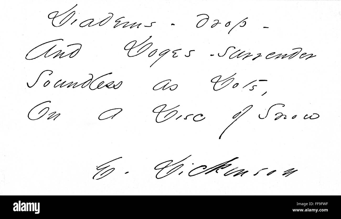 EMILY ELIZABETH DICKINSON /n(1830-1886). American poet. Autograph ...