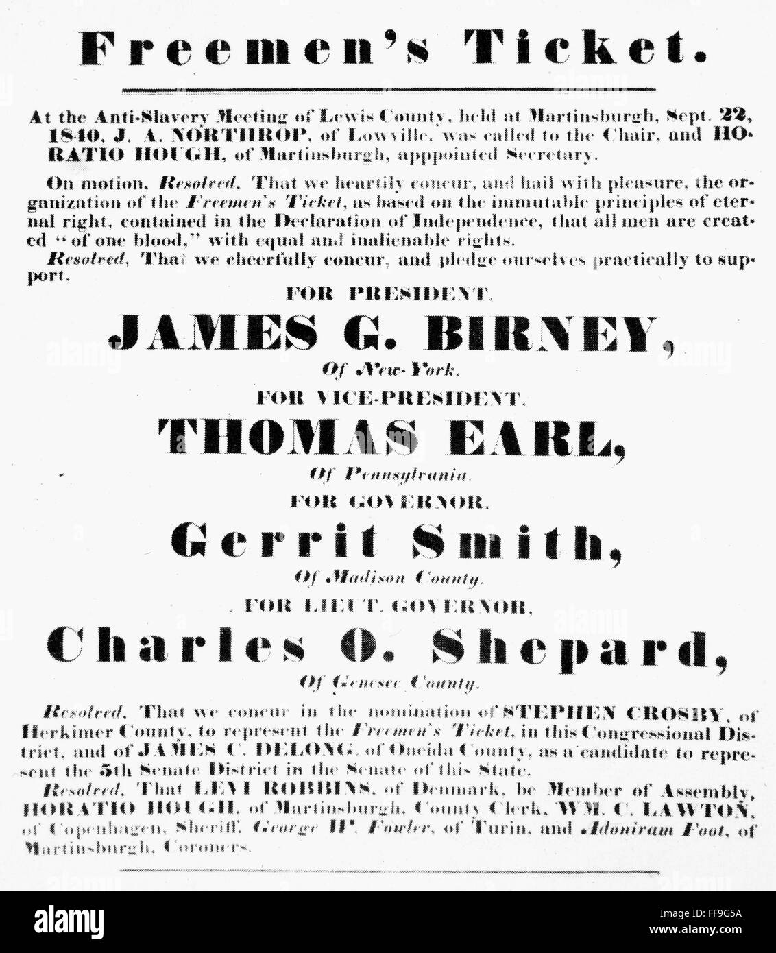 PRESIDENTIAL CAMPAIGN, 1840. /nA handbill of the Freeman's ticket of ...