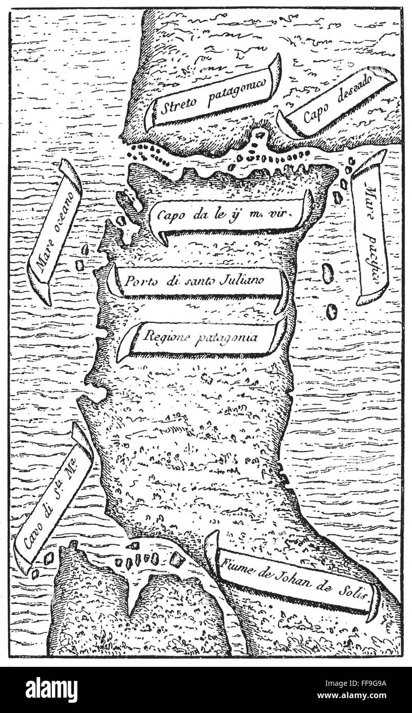STRAITS OF MAGELLAN. /nAntonio Pigafetta's map of the Straits of ...
