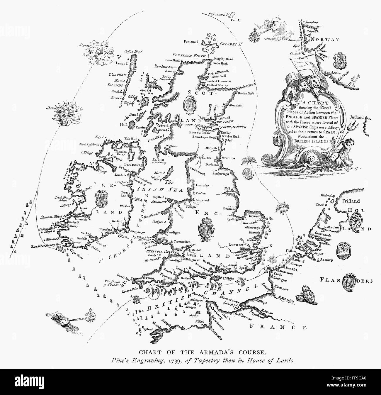 SPANISH ARMADA, 1588. /nChart of the course of the Spanish Armada ...