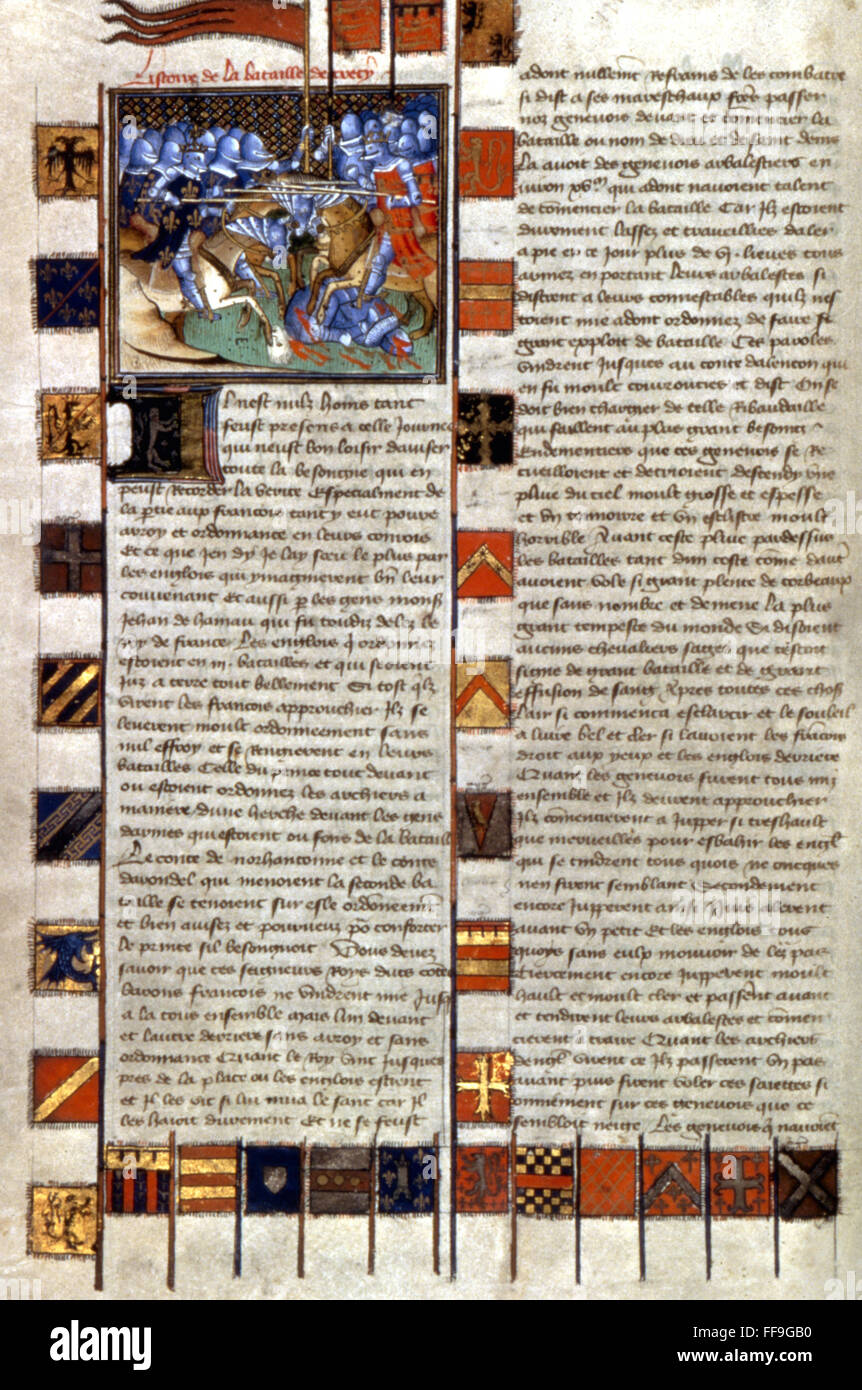 BATTLE OF CRECY, 1346. /nBattle of Crecy (26 August 1346) and arms of ...