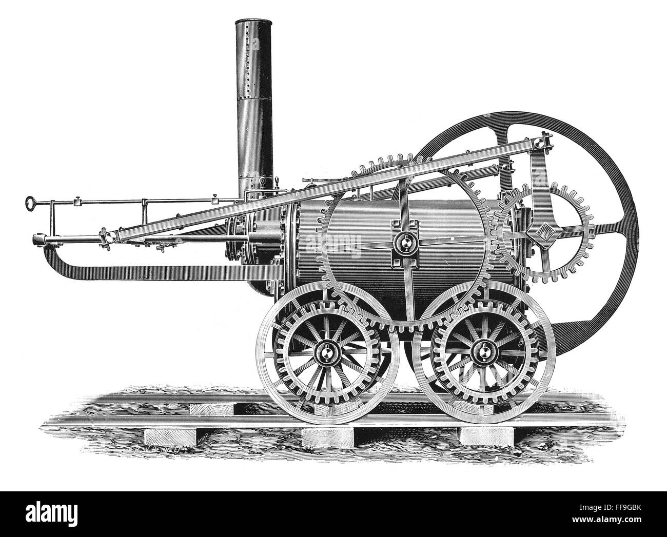 LOCOMOTIVE, 1804. /nRichard Trevithick's steam railway locomotive of ...