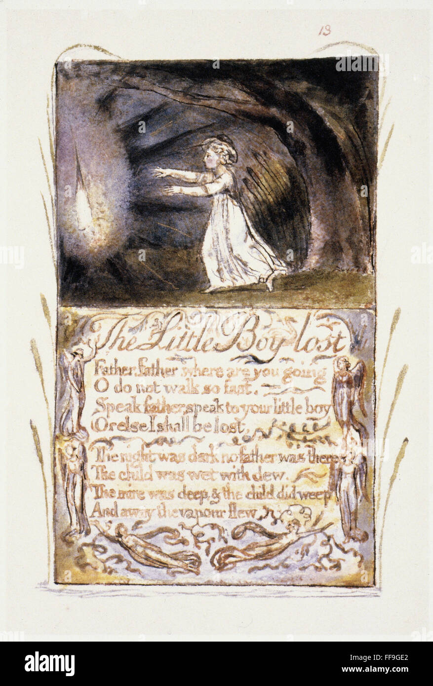 BLAKE: SONGS OF INNOCENCE. /n'Little Boy Lost.' Color relief etching by ...