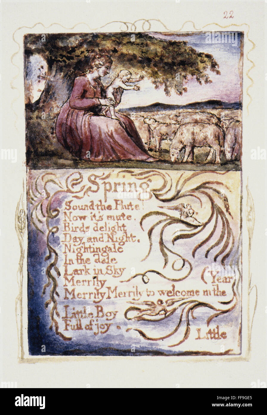 SONGS OF INNOCENCE. /n'Spring.' Color relief etching by William Blake ...
