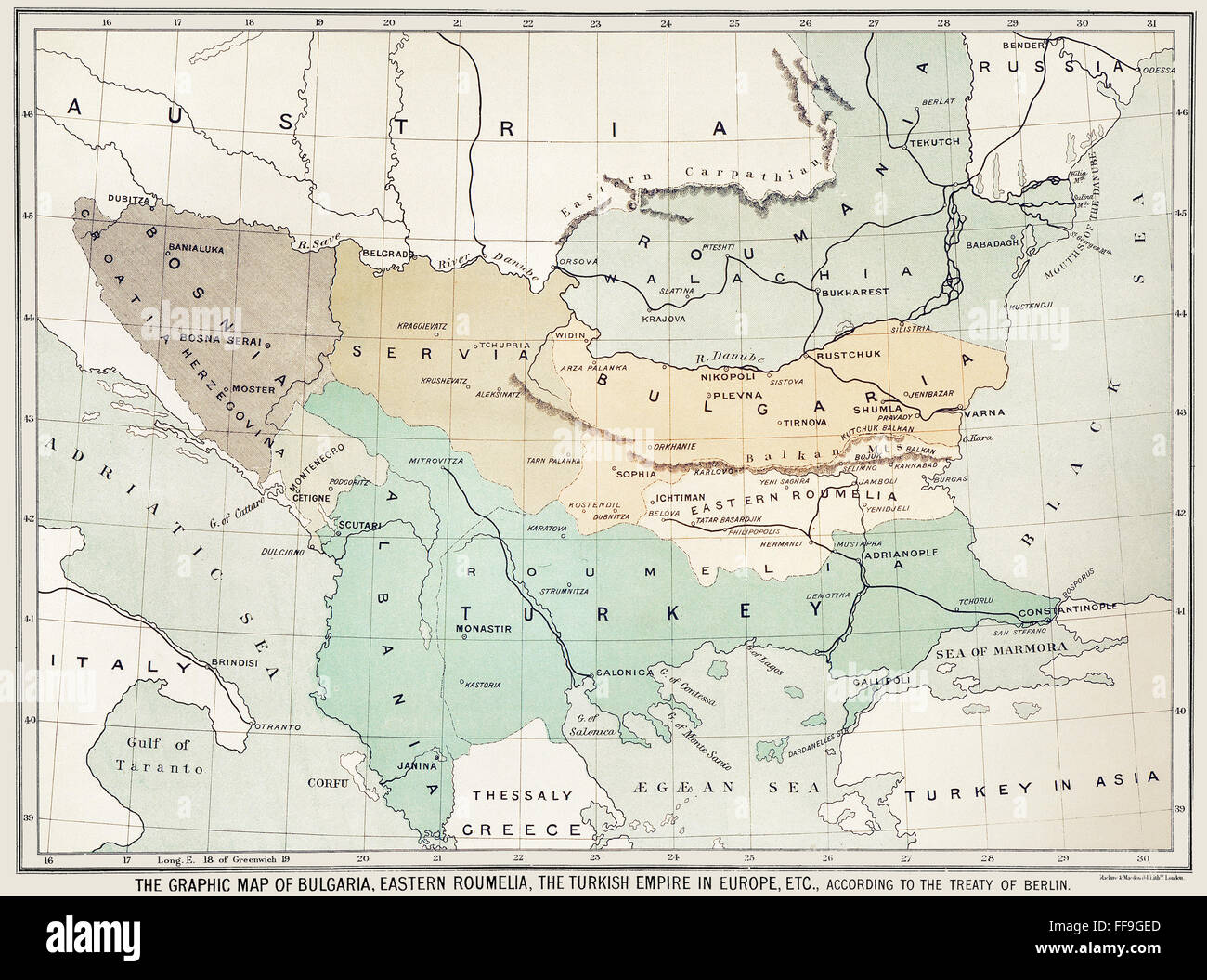 BALKAN MAP, 1885. /nAn 1885 map of South-East Europe (not including ...