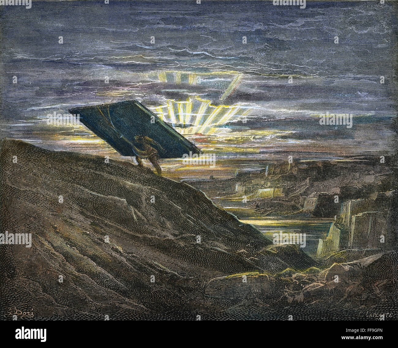 SAMSON CARRYING GAZA GATES. /n(Judges 16:3). Color engraving after ...