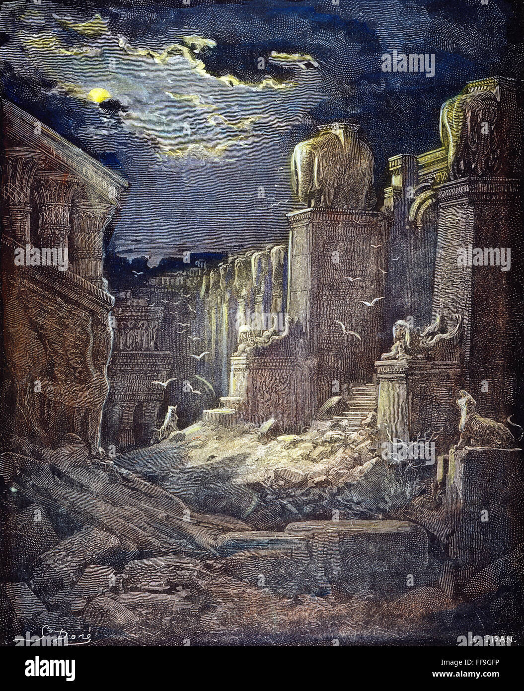 BIBLE: BABYLON FALLING. /n(Revelation 18:5). Color engraving after ...