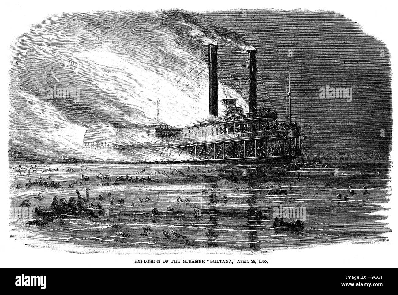 CIVIL WAR: 'SULTANA,' 1865. /nThe explosion of the paddle steamer ...