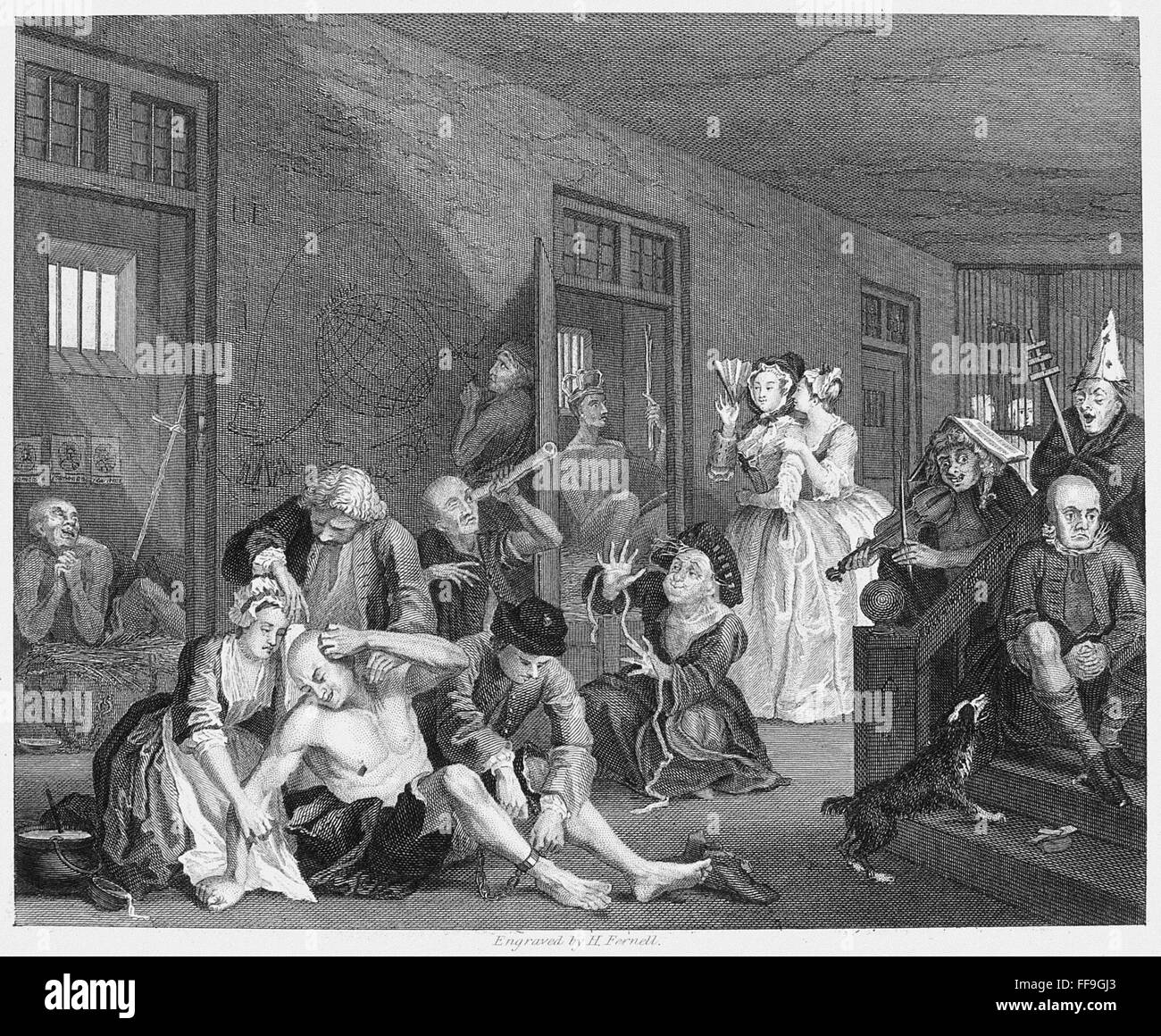 HOGARTH: RAKE'S PROGRESS. /nScene in Bedlam. Plate 8, steel engraving ...