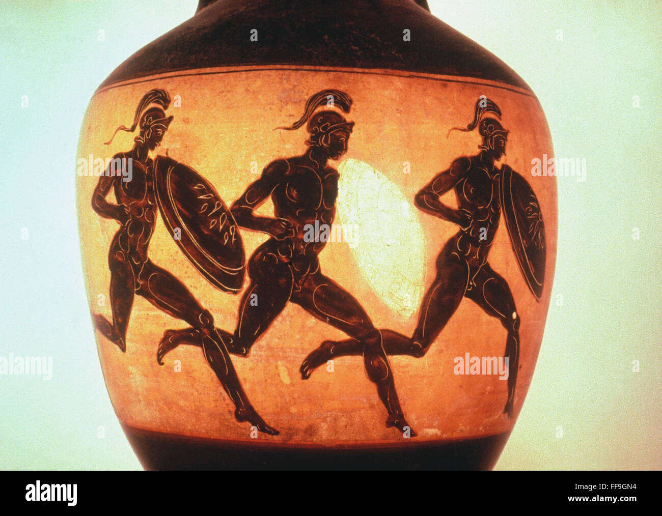 GREEK ATHLETES/VASE./nArmored foot-racers. Attic black-figured vase ...