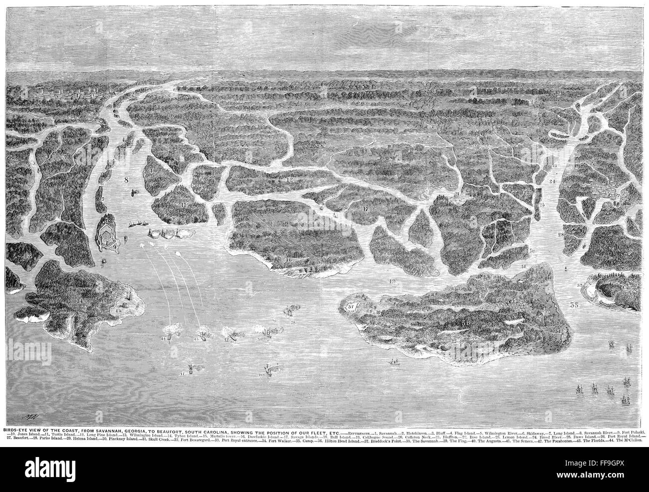 CIVIL WAR: SOUTH CAROLINA. /nView of the southern coast from Savannah ...