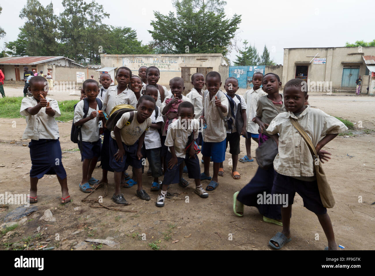 schoolchildren in the street ,Kiwanja near Rutshuru ,North Kivu ...