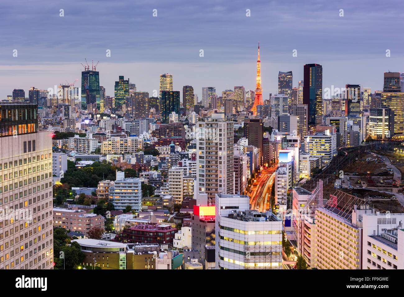Tokyo, Japan cityscape towards Tokyo Tower Stock Photo - Alamy