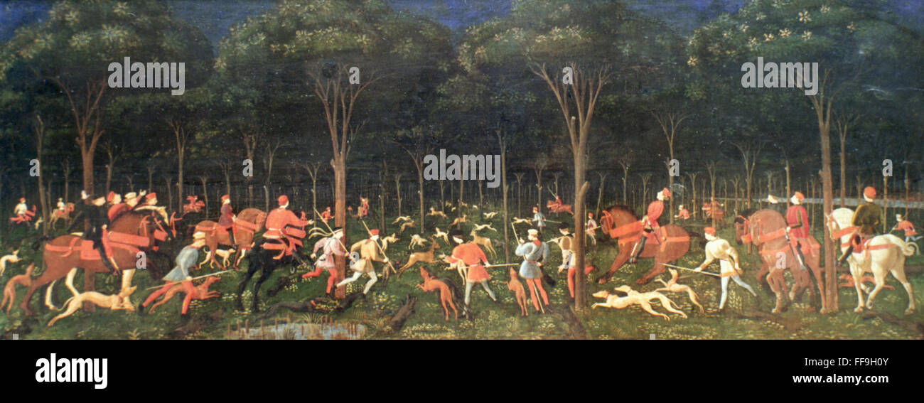 UCCELLO: THE HUNT, c1460. /nPanel, c1460, by Paolo Uccello Stock Photo ...