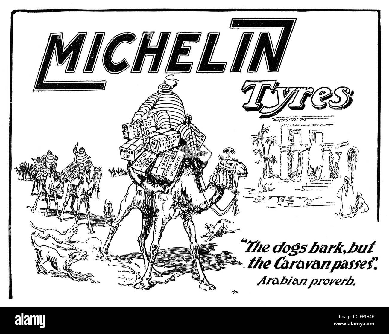 MICHELIN TIRE AD, 1908. /nEnglish newspaper advertisement, 1908 Stock ...