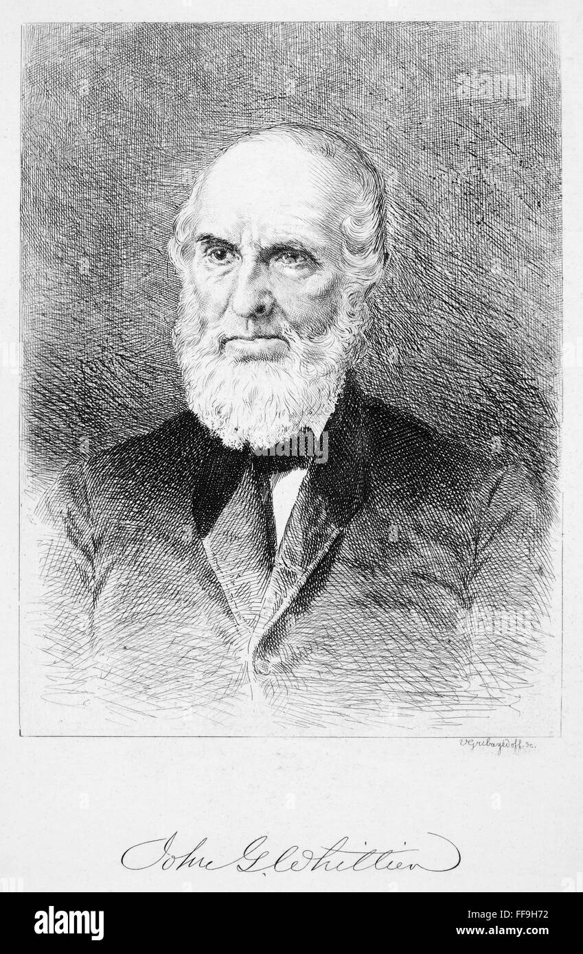 JOHN GREENLEAF WHITTIER /n(1807-1892). American poet. Etching, late ...