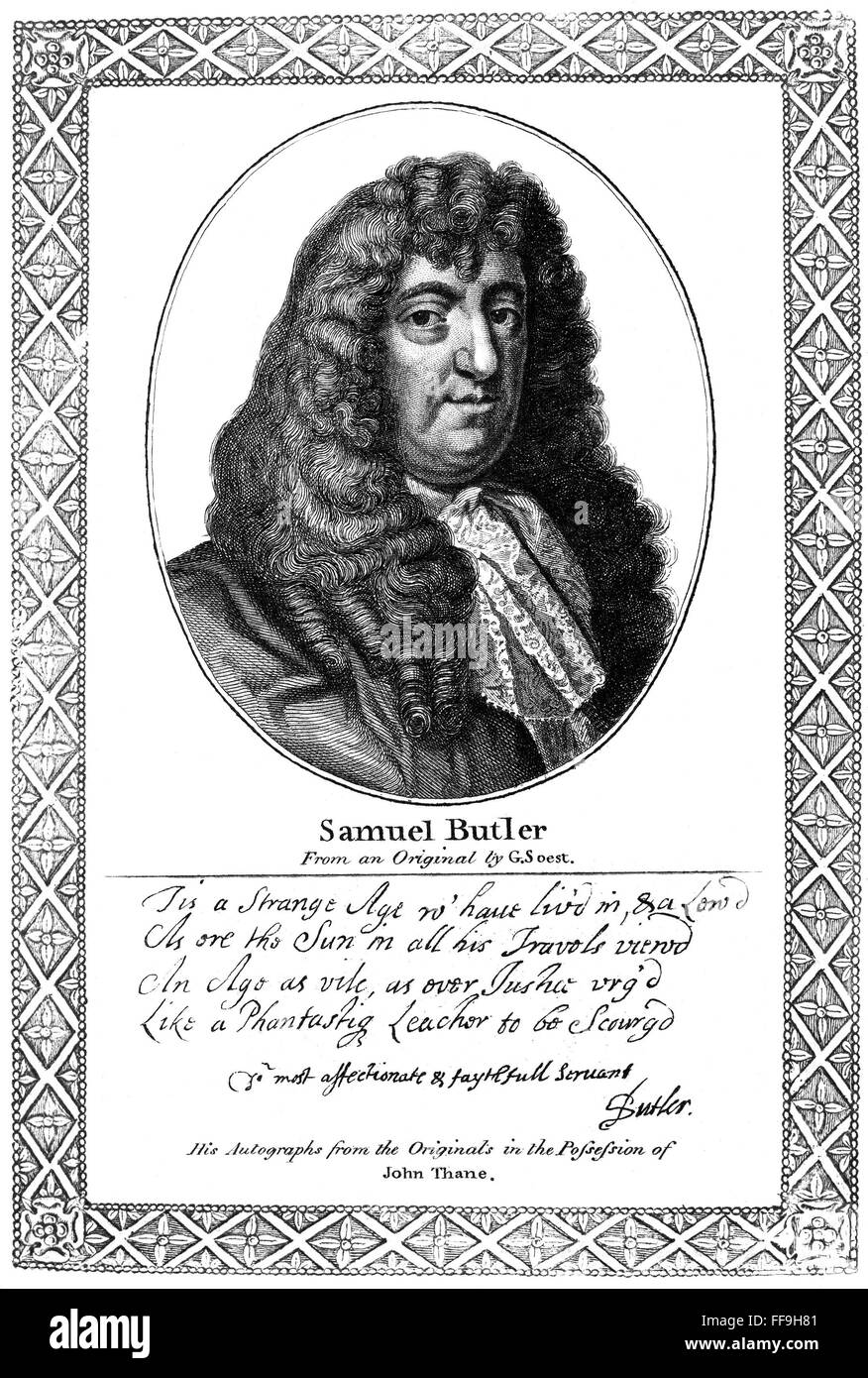SAMUEL BUTLER (1612-1680). /nEnglish poet. Line engraving, 19th century ...