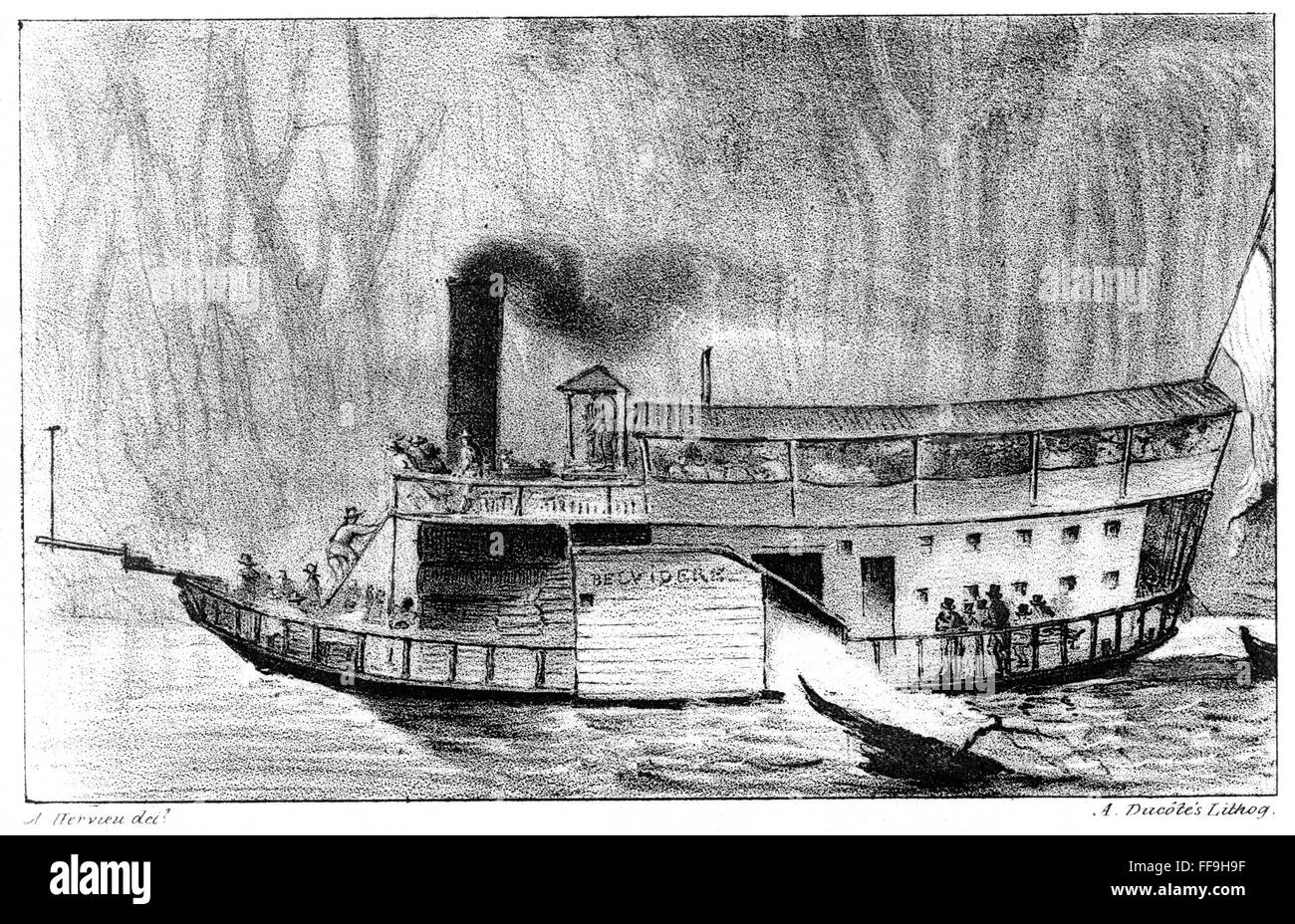 AMERICAN STEAMBOAT, 1832. /nNew Orleans steamboat. Lithograph from the ...