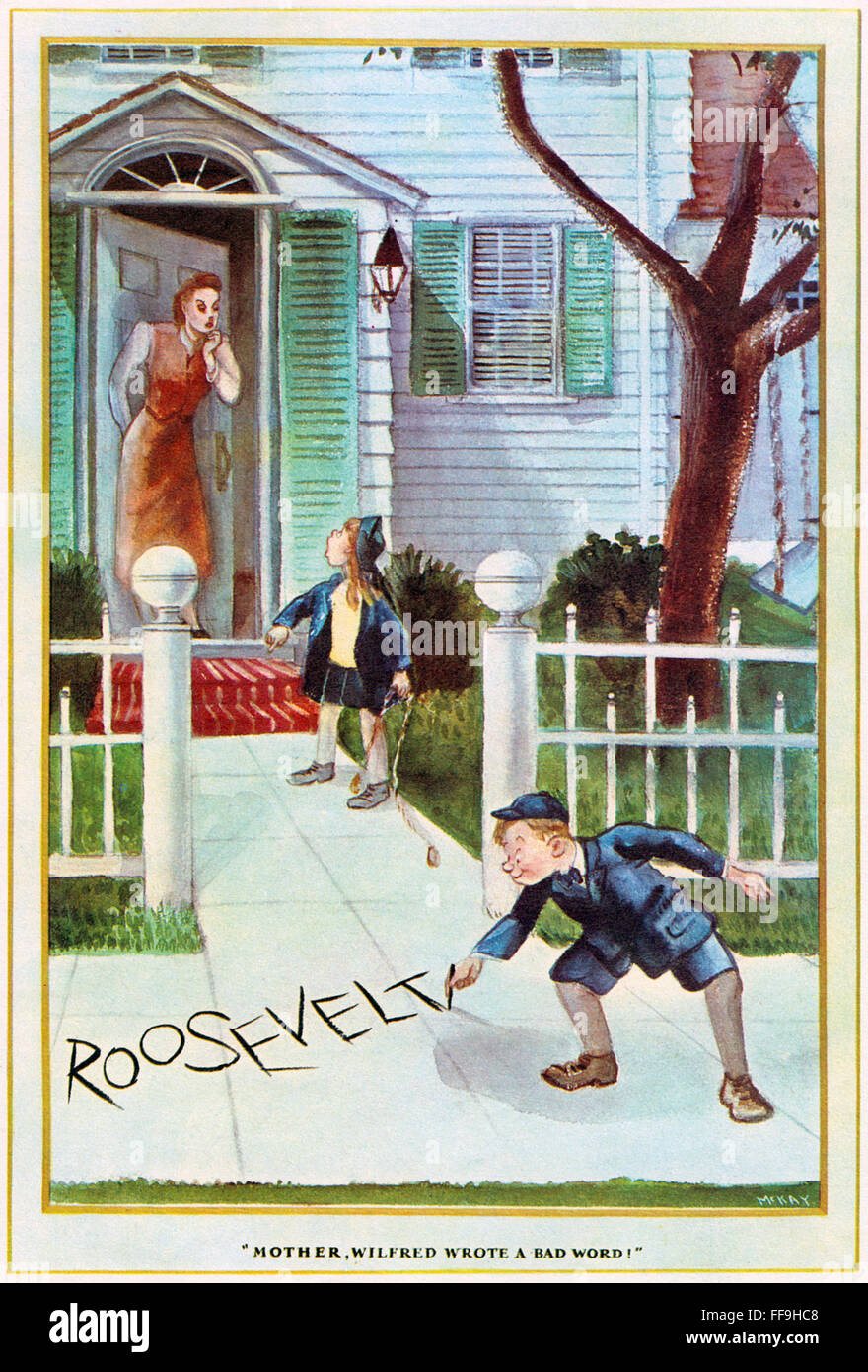 ROOSEVELT CARTOON. /n'Mother, Wilfred wrote a bad word!' American ...
