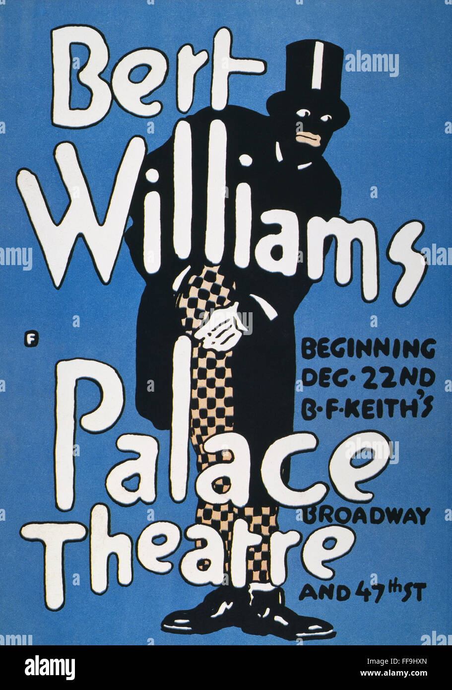 WILLIAMS, BERT, 1913. /nA poster by B.W. Falls for Bert Williams' 1913 appearance at the Palace ...