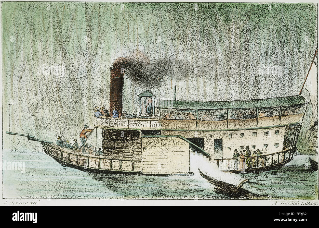 LOUISIANA STEAMBOAT, 1832. /nA New Orleans steamboat. Lithograph from ...
