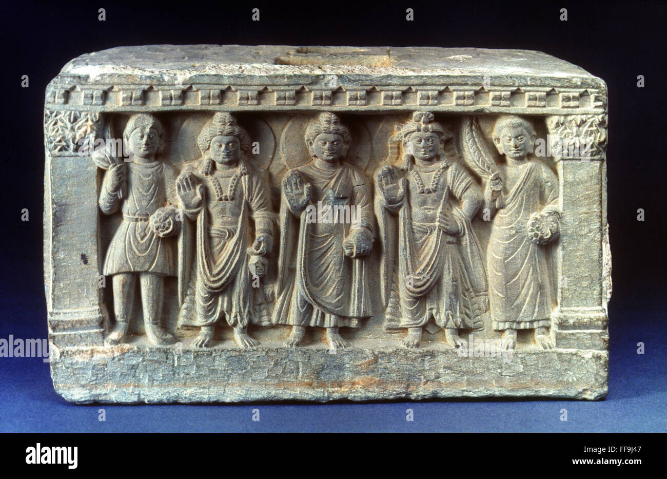 AFGHANISTAN: BUDDHA. /nThe Buddha, two bodhisattvas, a priest and a ...